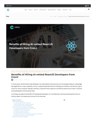 Benefits of Hiring AI-vetted ReactJS Developers from CronJ | PDF