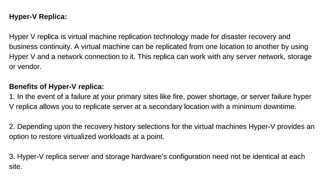 Benefits of Hyper-V replica | PDF