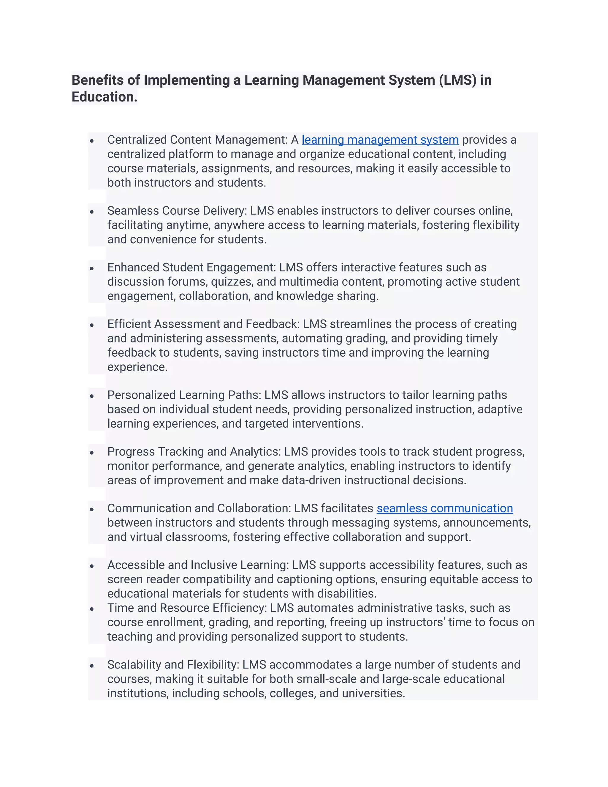 Benefits of Implementing a Learning Management System | PDF