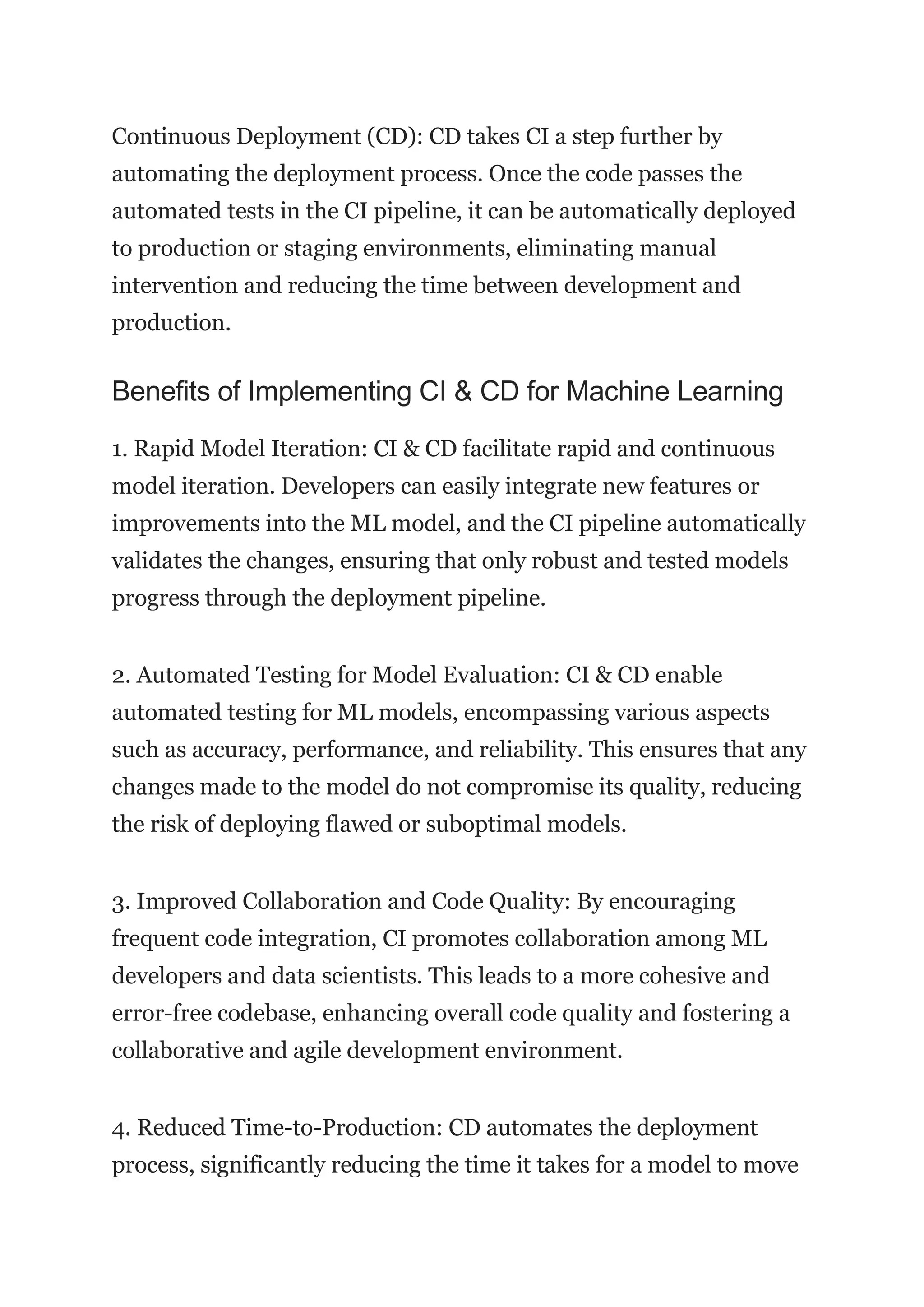 Benefits of implementing CI & CD for Machine Learning | PDF