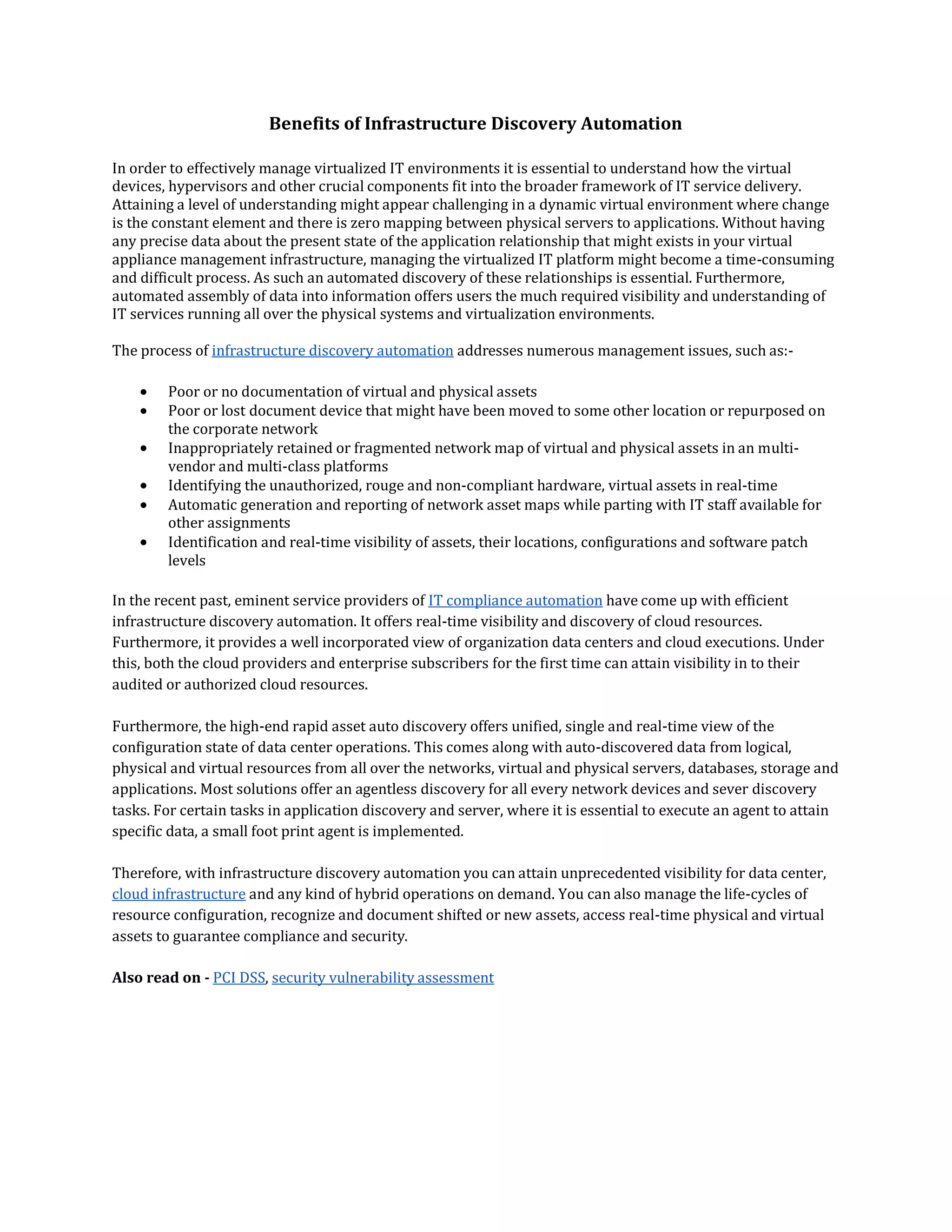 Benefits of Infrastructure Discovery Automation | PDF