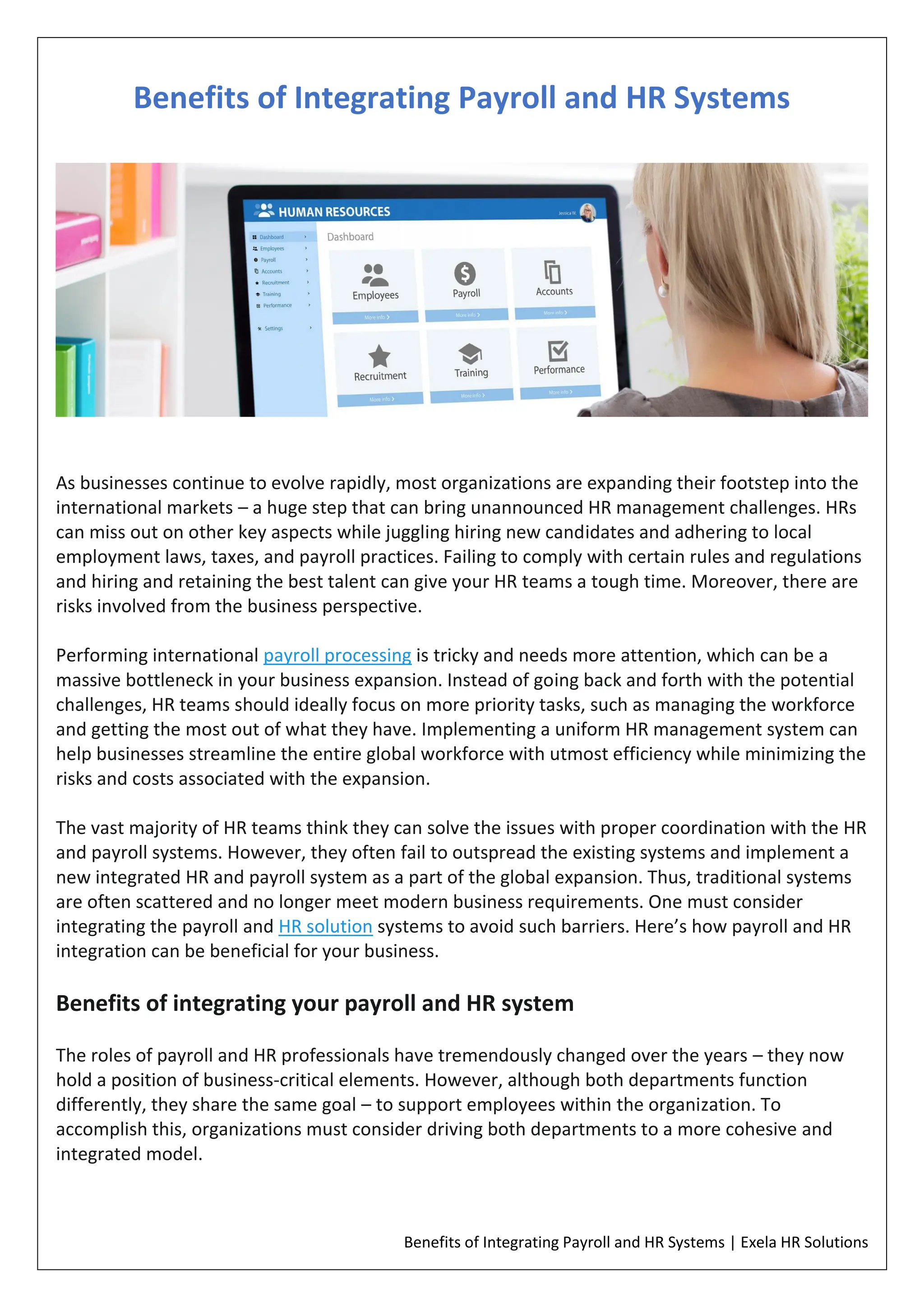 Benefits of Integrating Payroll and HR Systems | PDF