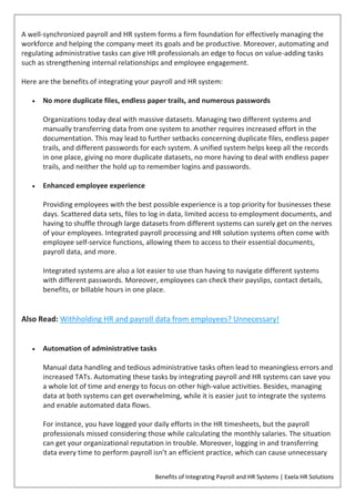 Benefits of Integrating Payroll and HR Systems | PDF