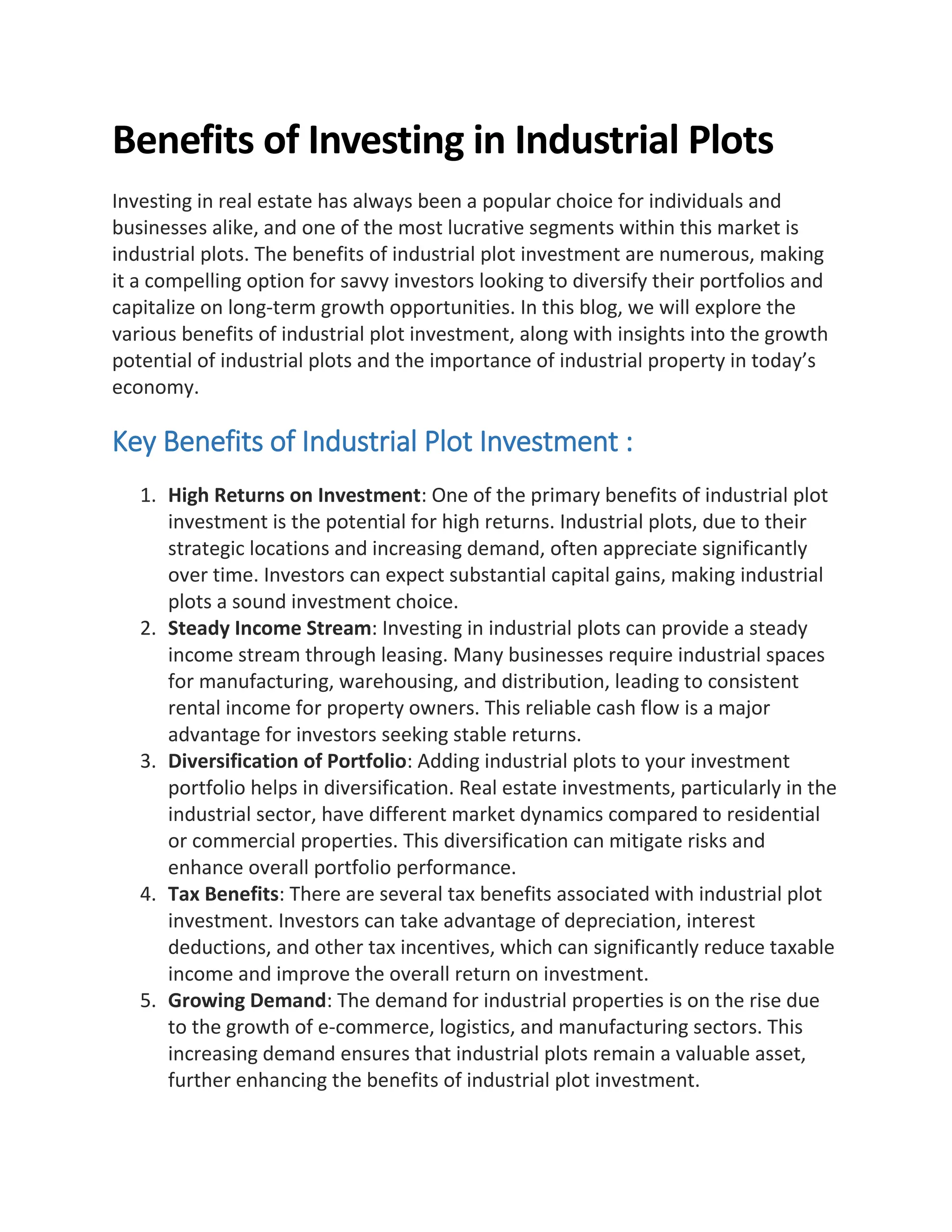 Benefits of Investing in Industrial Plots.docx