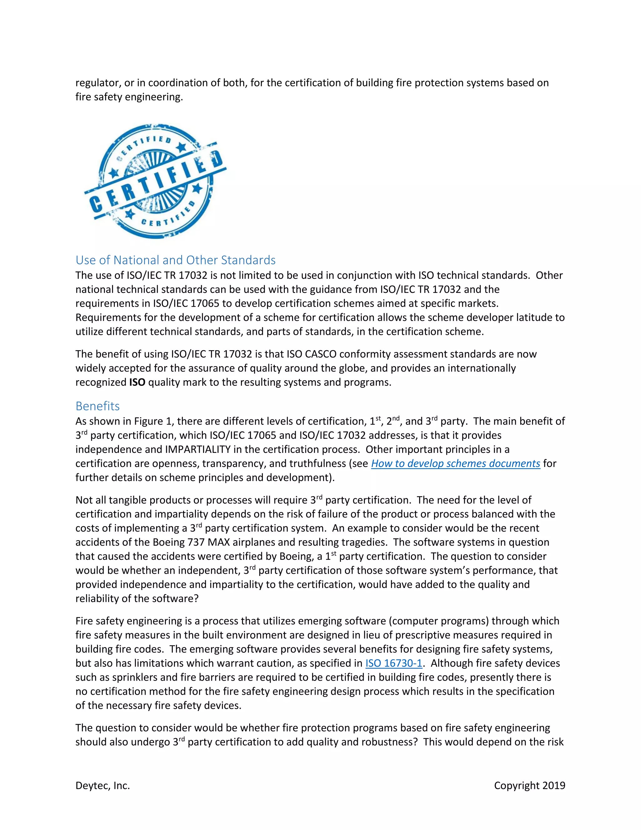 Benefits of ISO/IEC TR 17032 for certification of fire safety ...