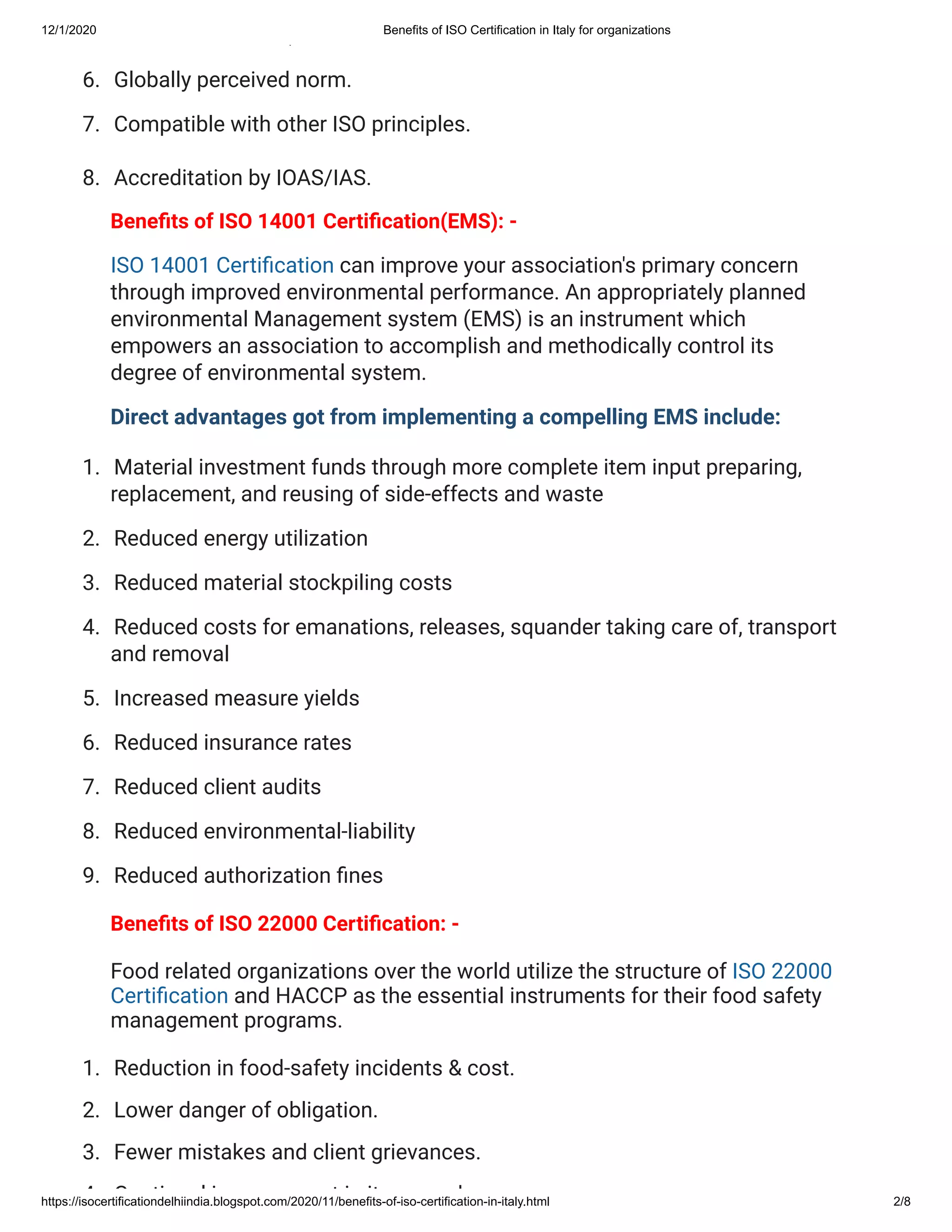What are benefits of ISO Certification in Italy? | PDF