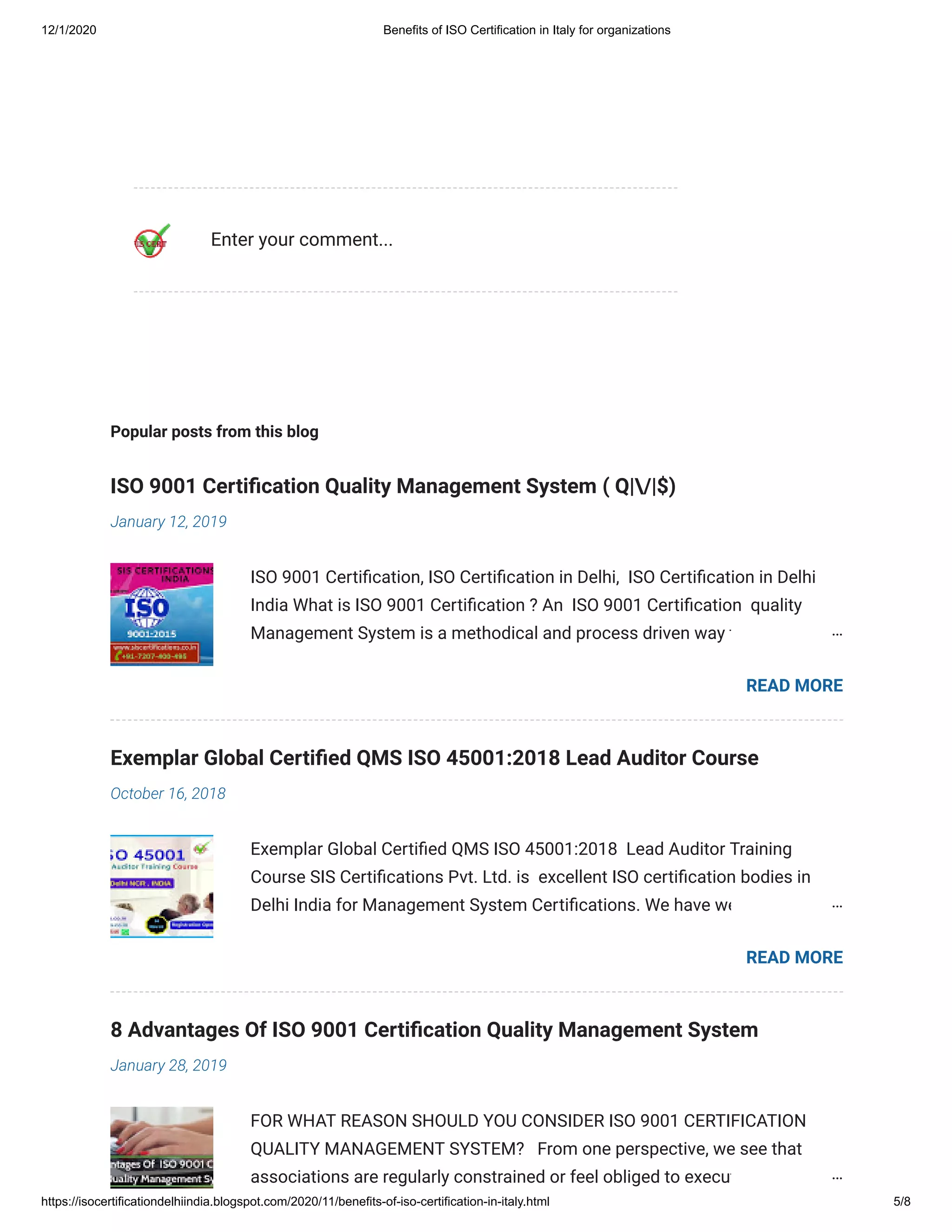 What are benefits of ISO Certification in Italy? | PDF