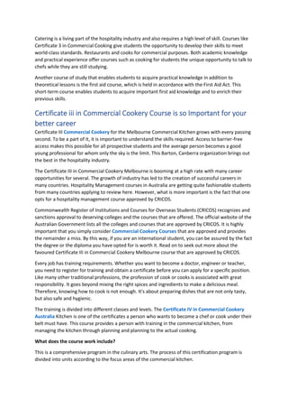 Commercial Cookery Courses | PDF