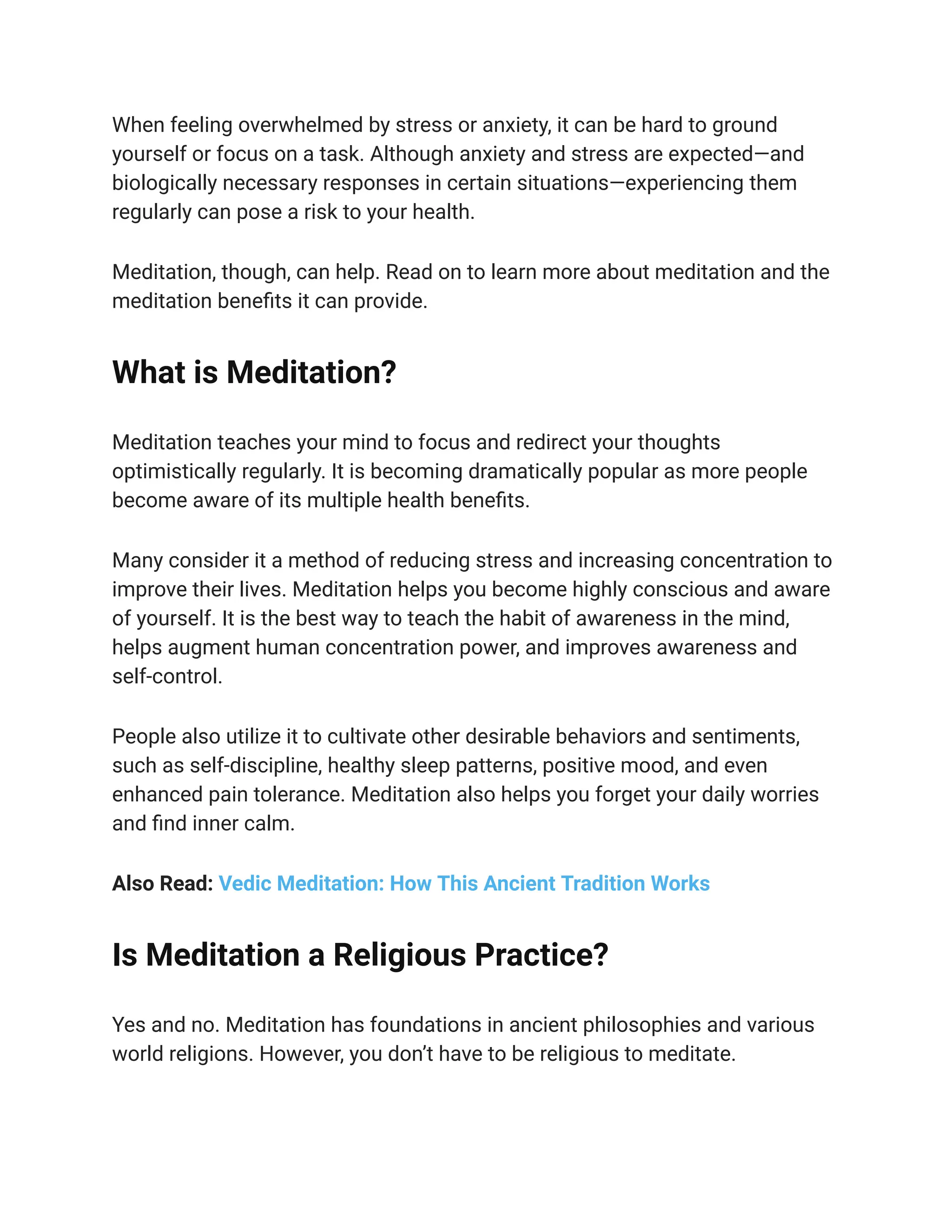Benefits of Meditation (Meditation Advantages on Health) | PDF
