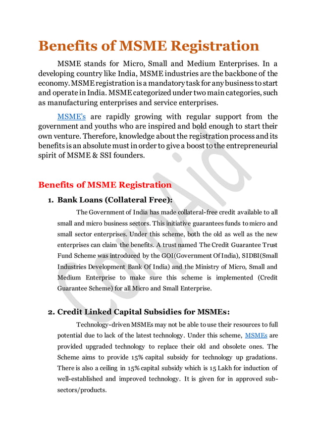 Benefits of msme | DOCX