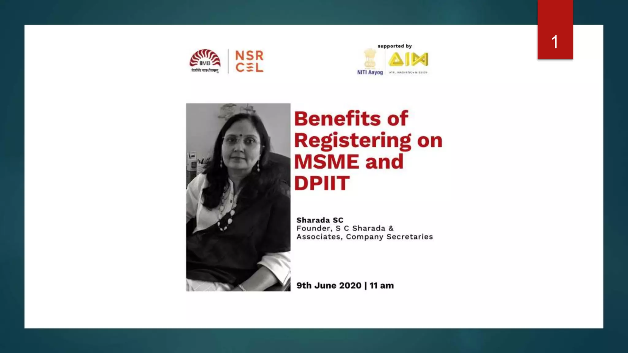 Talk @NSRCEL - Benefits of MSME & DPIIT registration for startups | PPSX