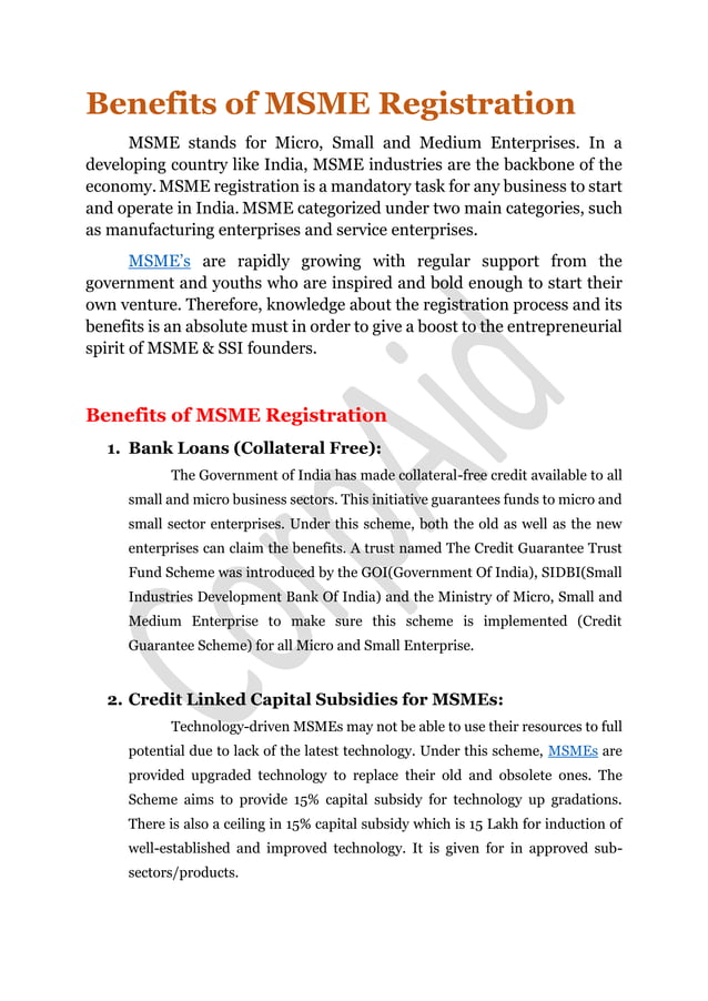 Benefits of msme | PDF