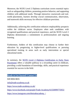 Benefits of NCFE Level 2 Diploma Certification in Early Years ...