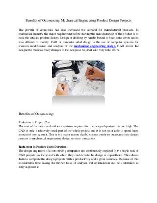Benefits of Outsourcing Mechanical Engineering Product Design Projects