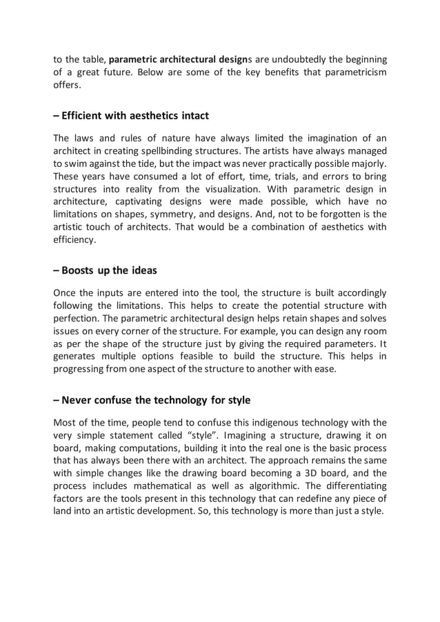 Benefits Of Parametric Design In Architecture Docx Computing Technology And Computing