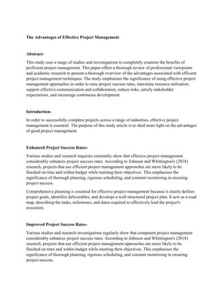 Benefits of Project Management canadore college | DOCX