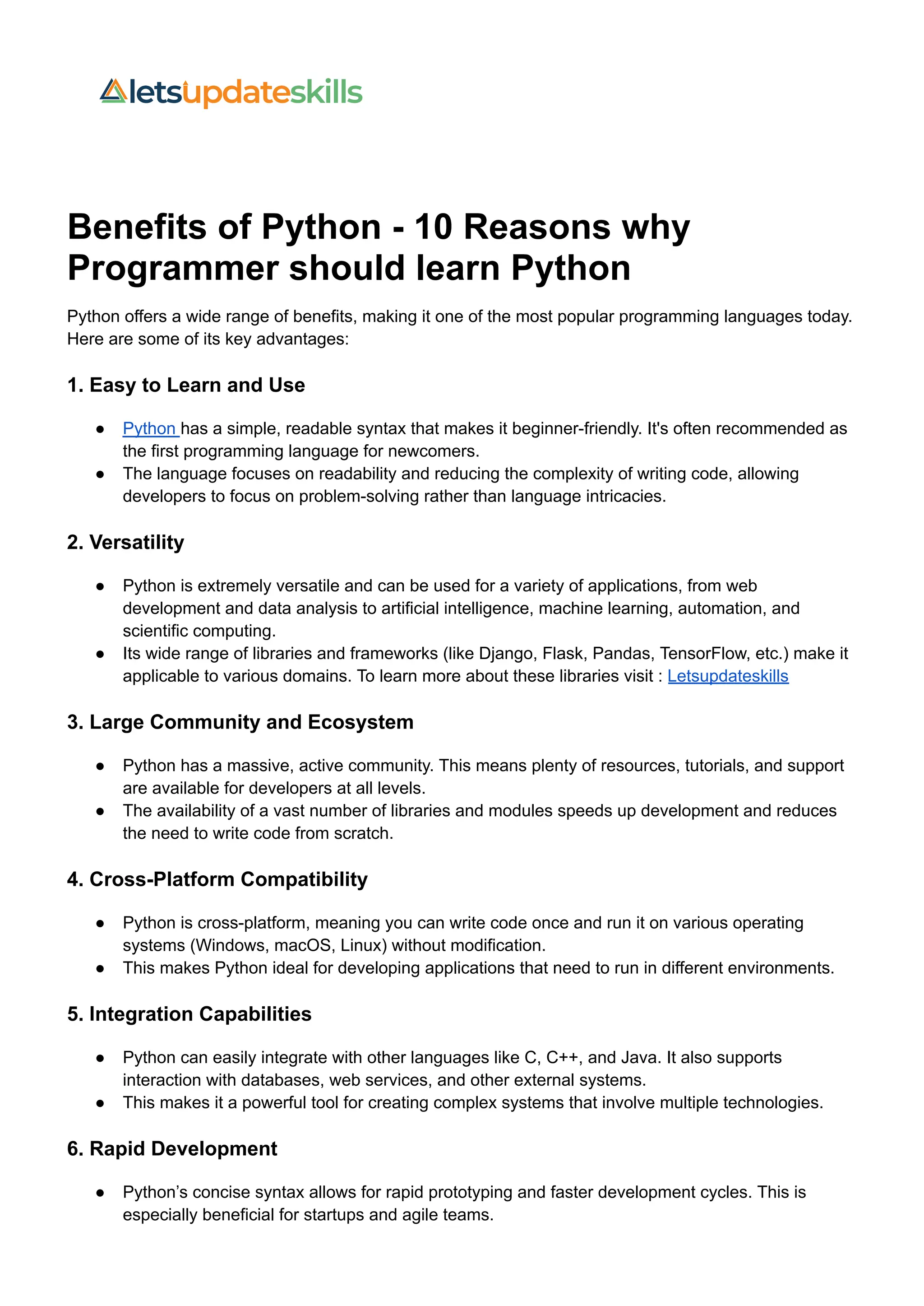 Benefits of Python - 10 Reasons why Programmer | PDF