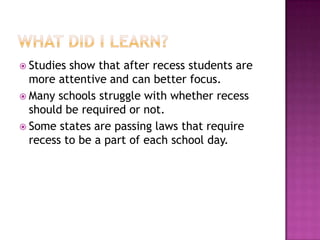 Benefits Of Recess In Schools | PPTX