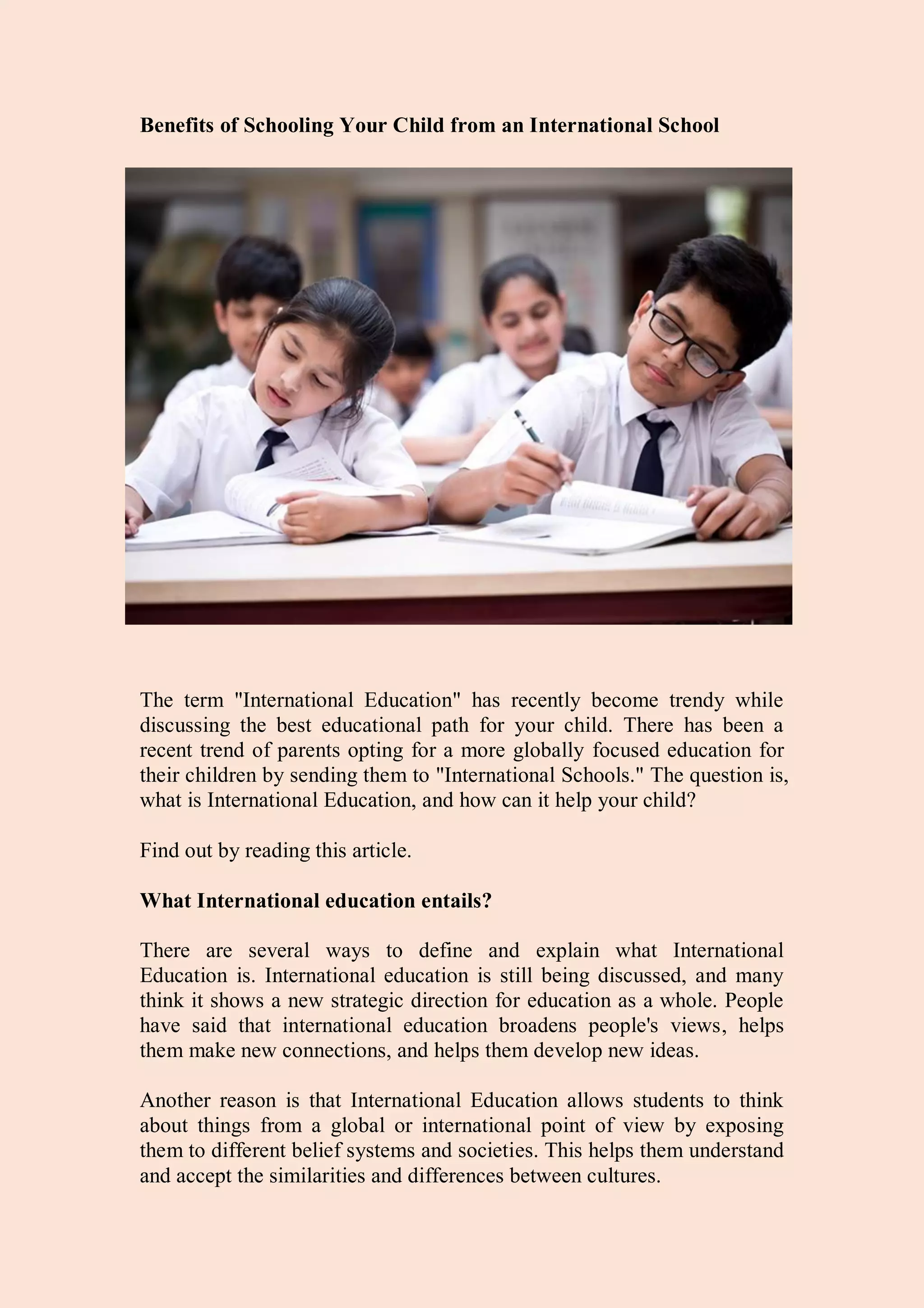 Benefits of schooling your child from an International School | PDF