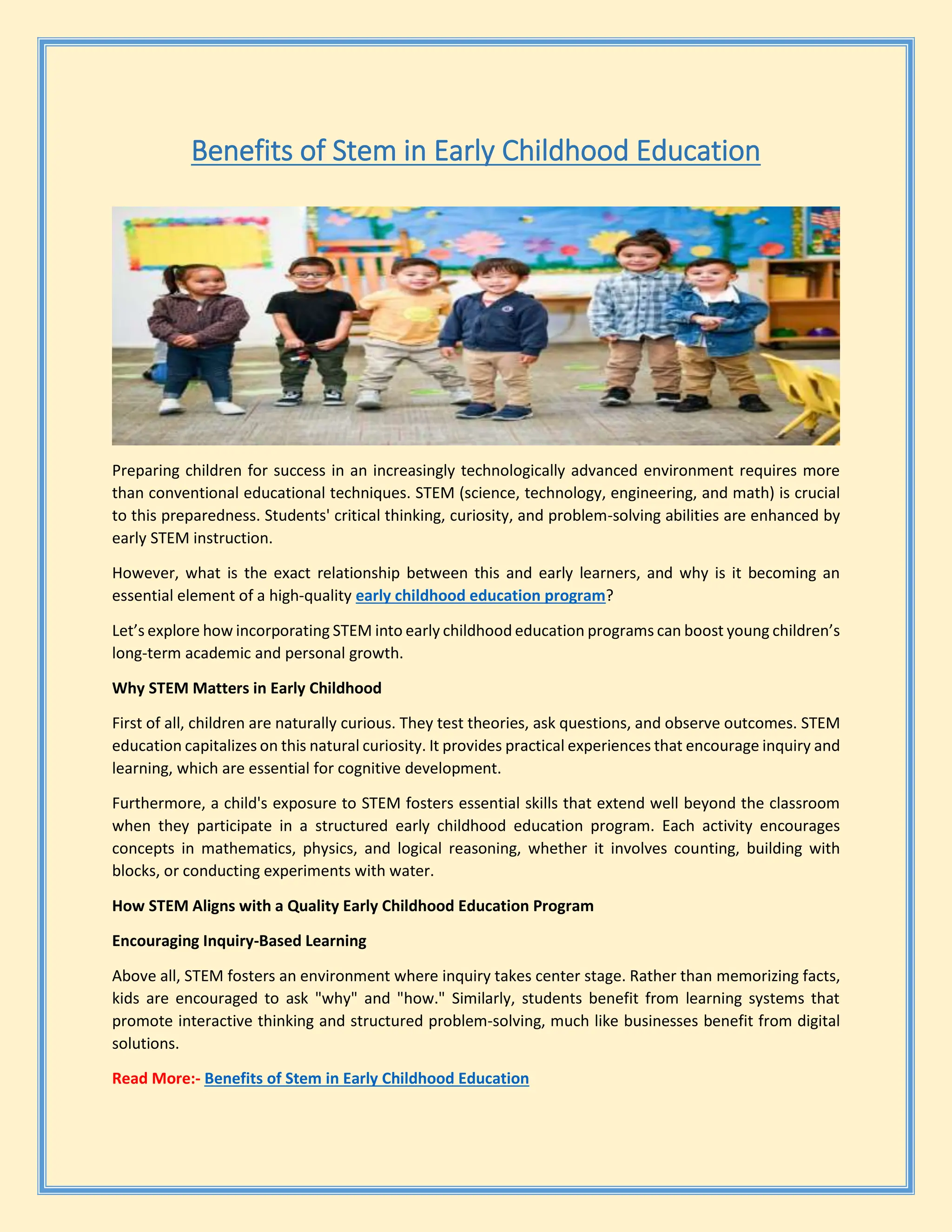 Benefits of Stem in Early Childhood Education | PDF