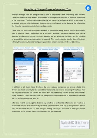 Benefits of Using a Password Manager Tool | PDF