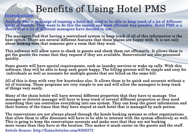 Benefits of using hotel pms | PDF | Hotels and Motels | Travel Type