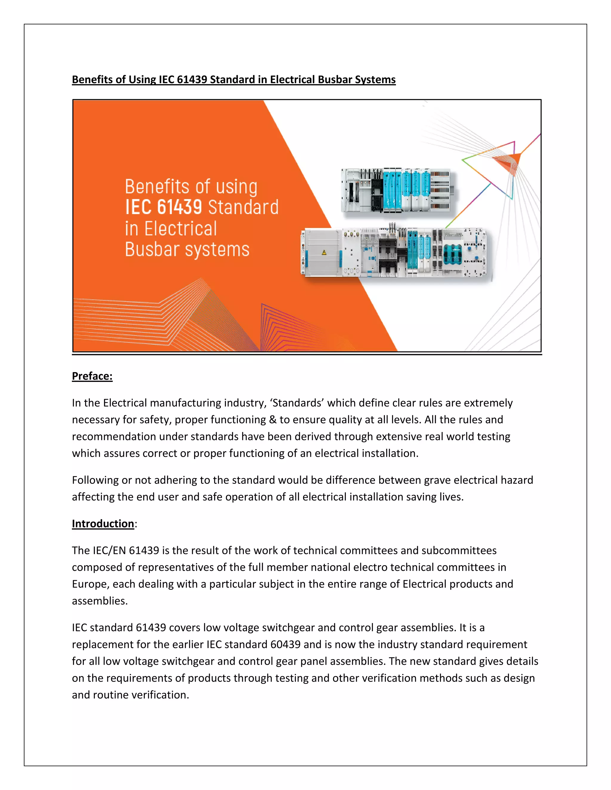 Benefits of using iec 61439 standard in electrical busbar systems | PDF