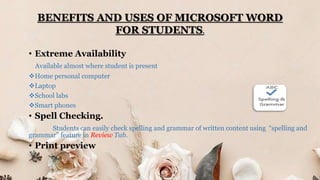 Benefits of using ms word in education by javeria azam | PPTX