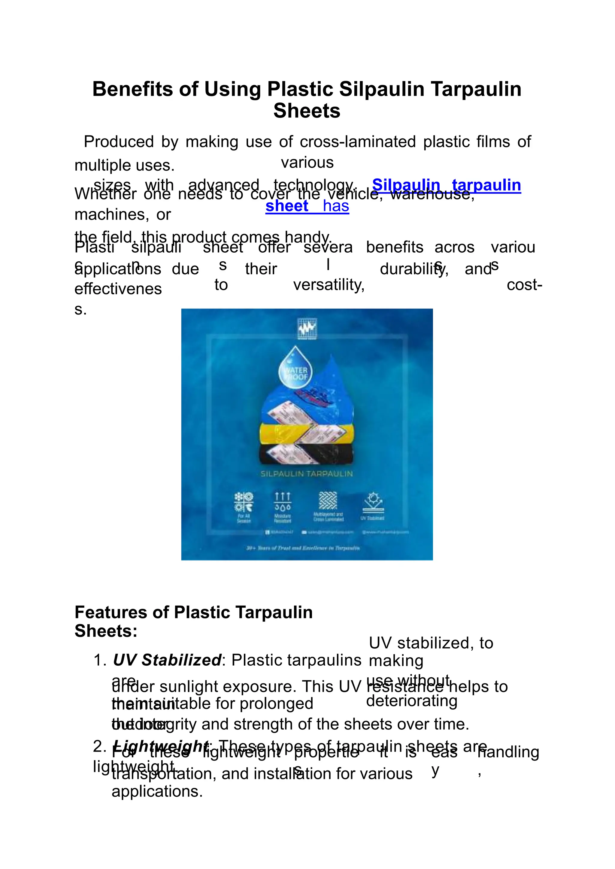 Benefits of Using plastic silpaulin tarpaulin sheets | PPTX