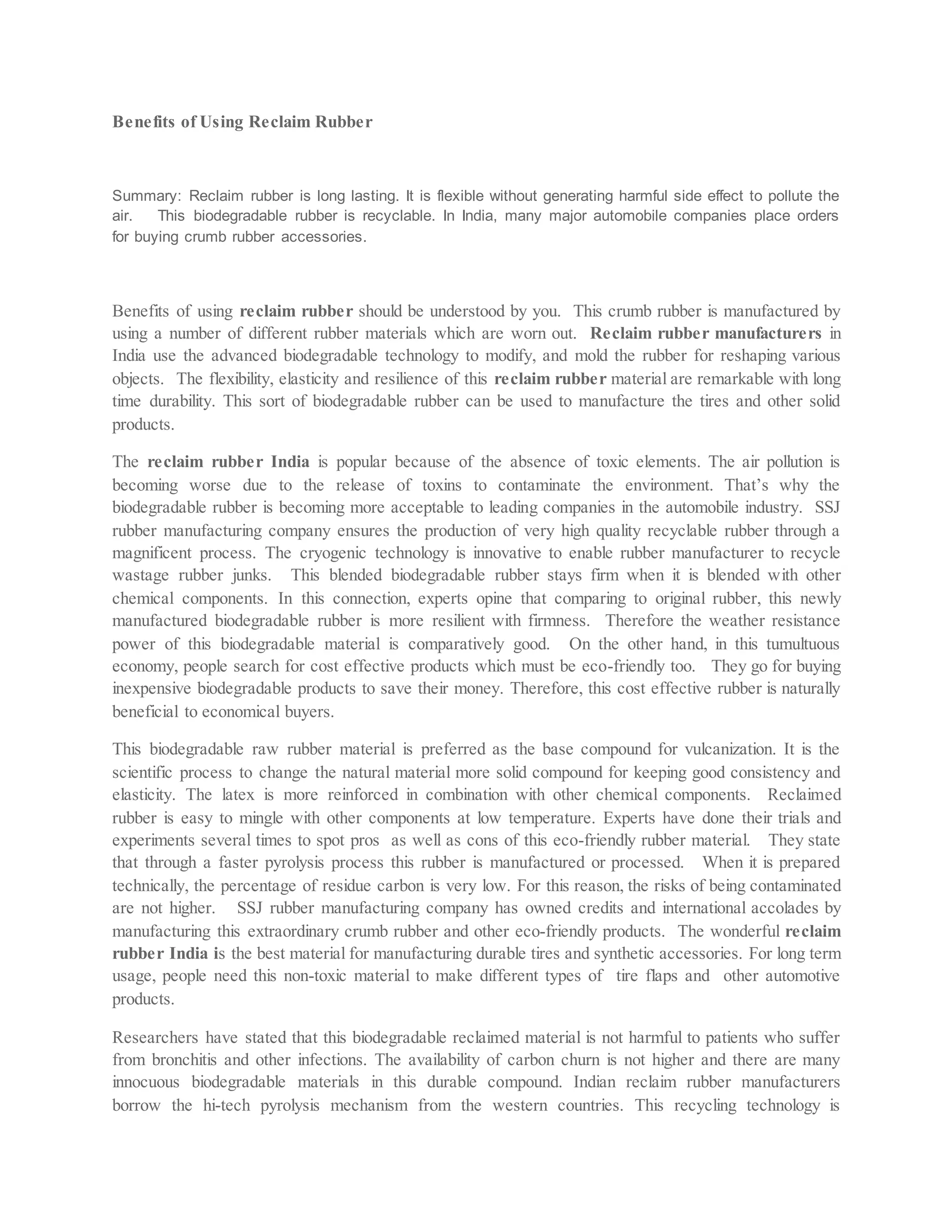 Reclaim Rubber Manufacturers | DOCX