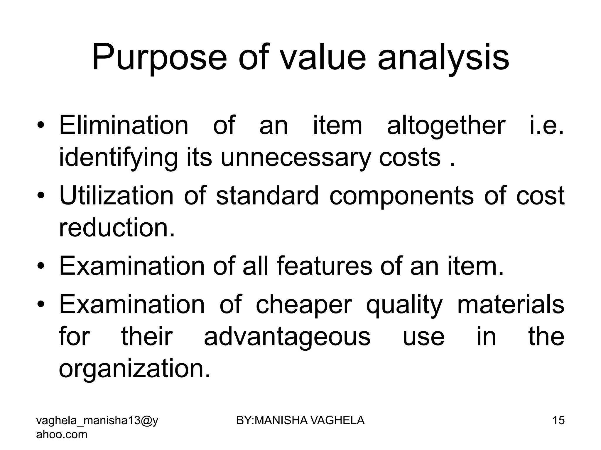 Benefits of value analysis | PPSX