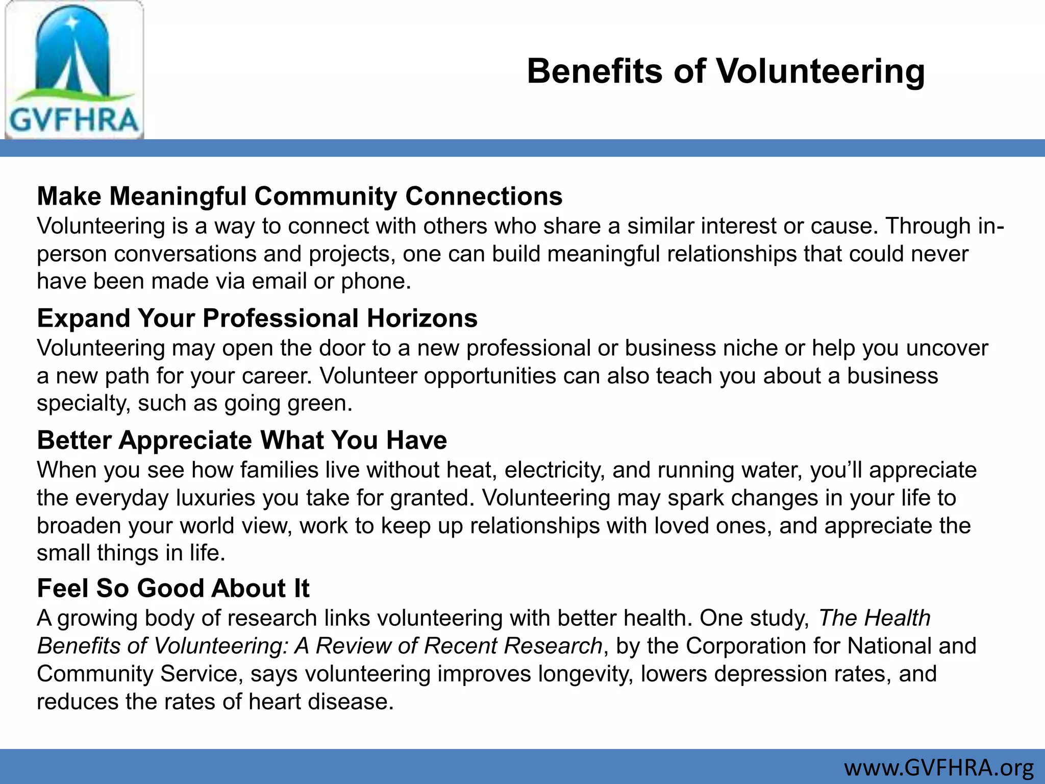 Benefits of volunteerism | PPTX