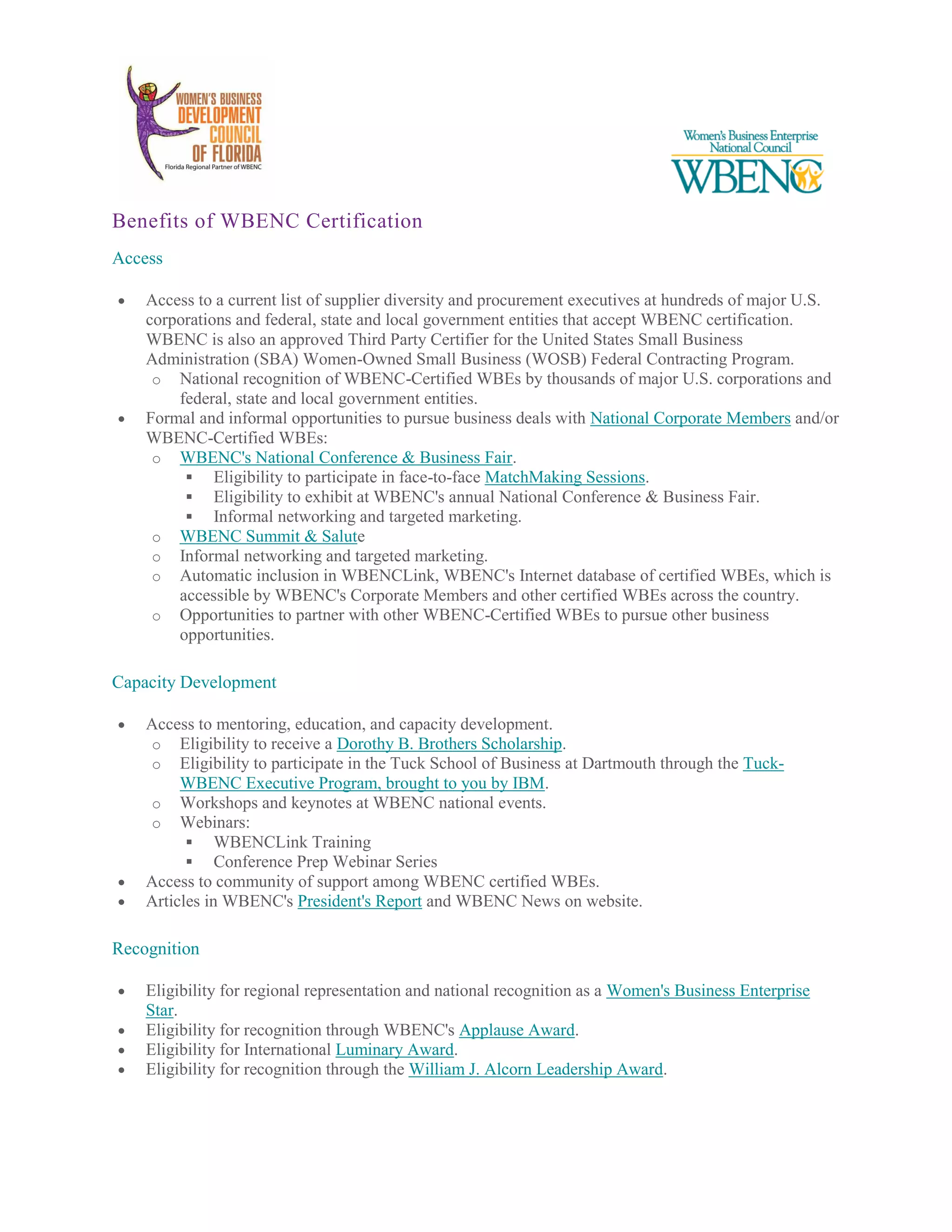 Benefits of wbenc certification | PDF