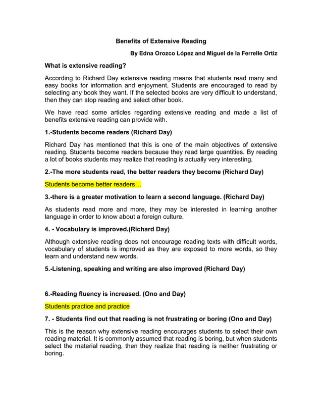 Benefits of extensive reading | PDF
