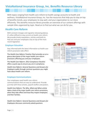 VistaNational Resource Library | DOC | Health Insurance | Insurance