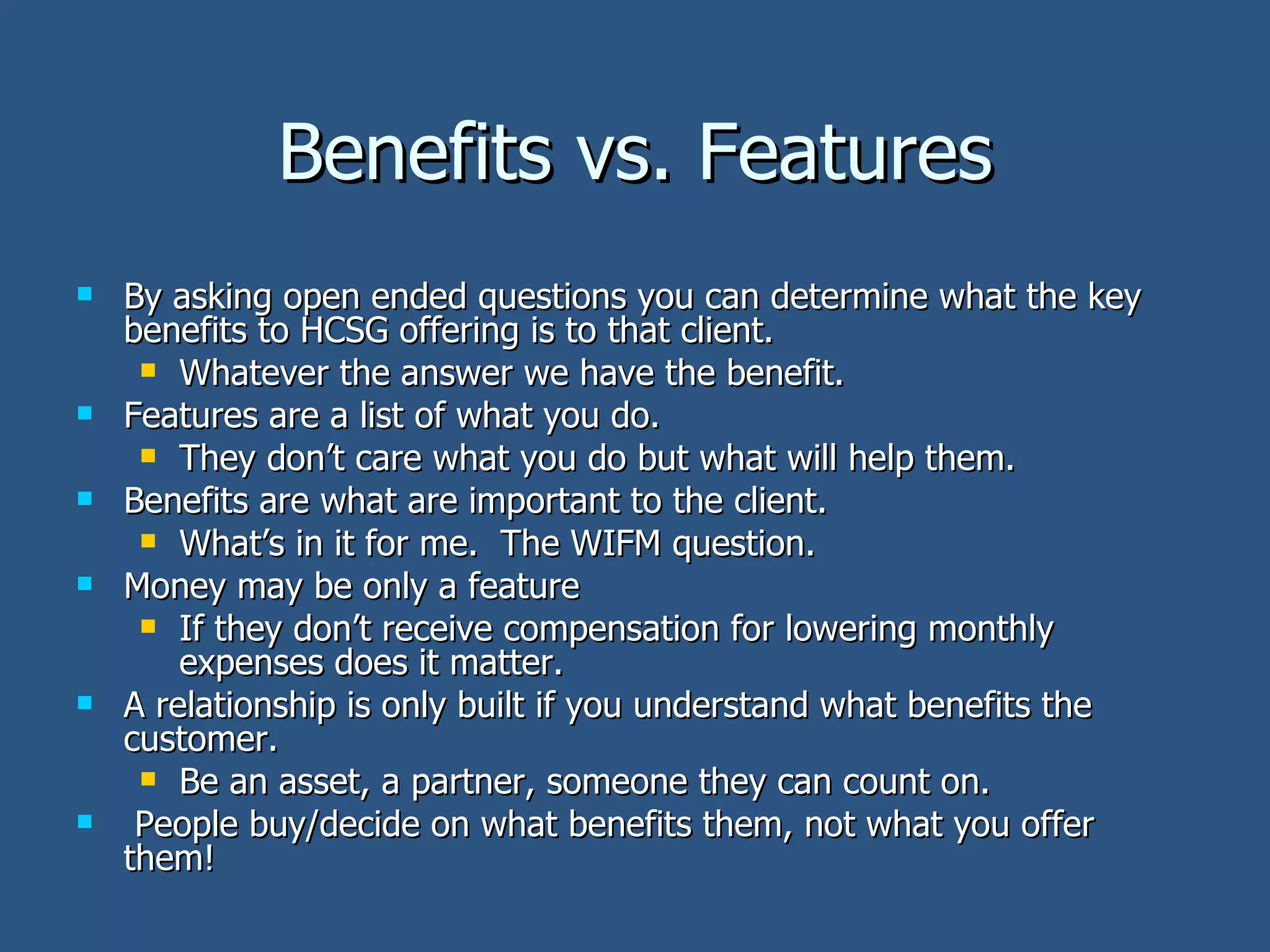 Benefits Vs Features Selling | PPT