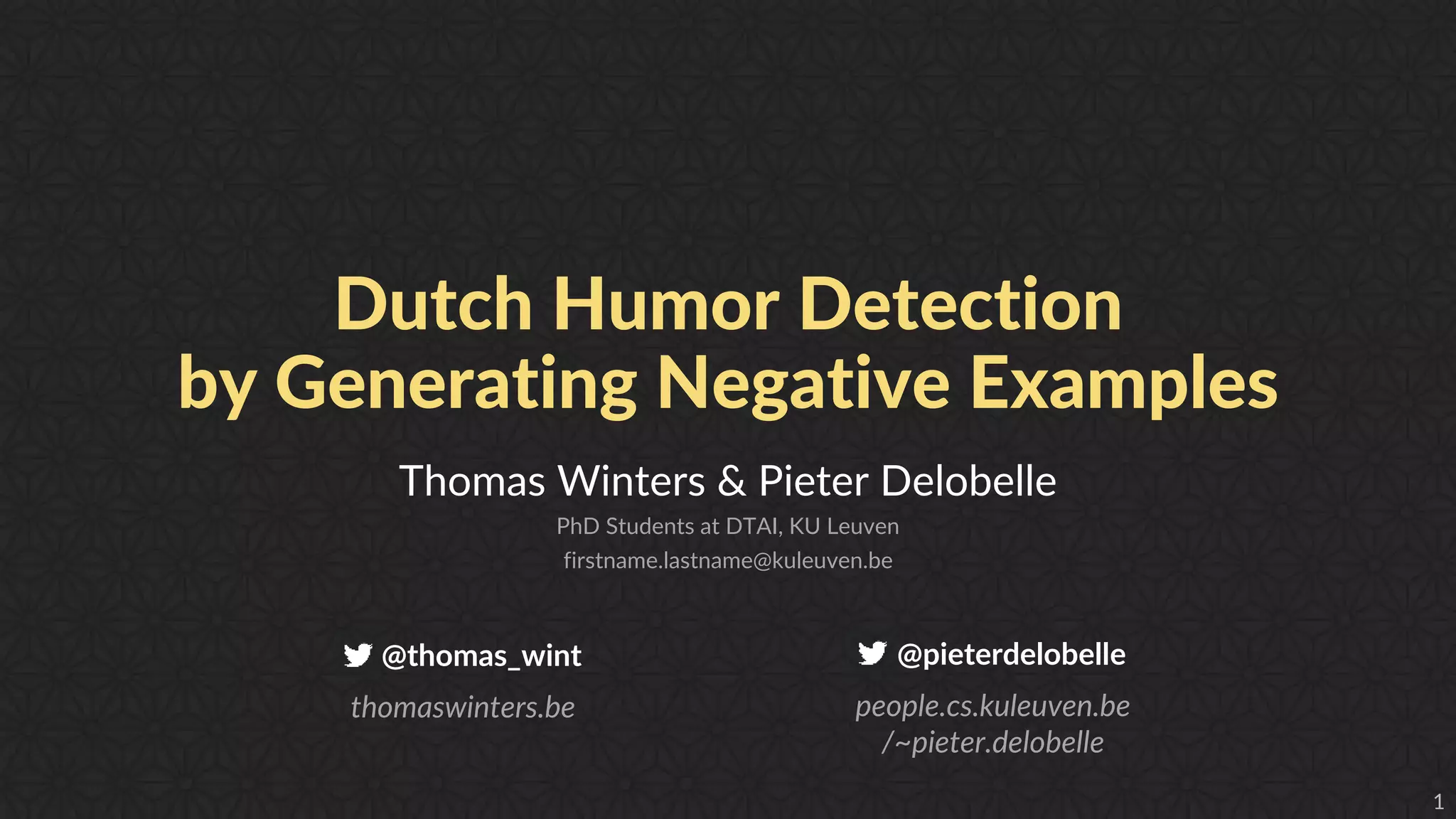 Dutch Humor Detection by Generating Negative Examples | PPTX ...