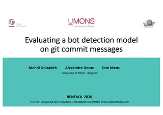 Evaluating a bot detection model on git commit messages | PPT