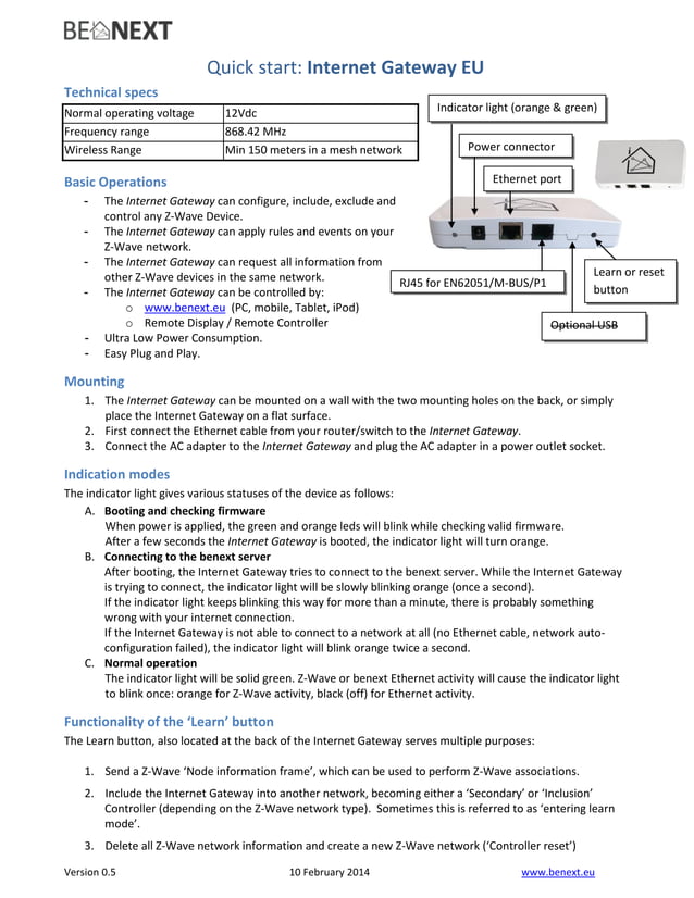 Benext Z-Wave Gateway Manual English | PDF