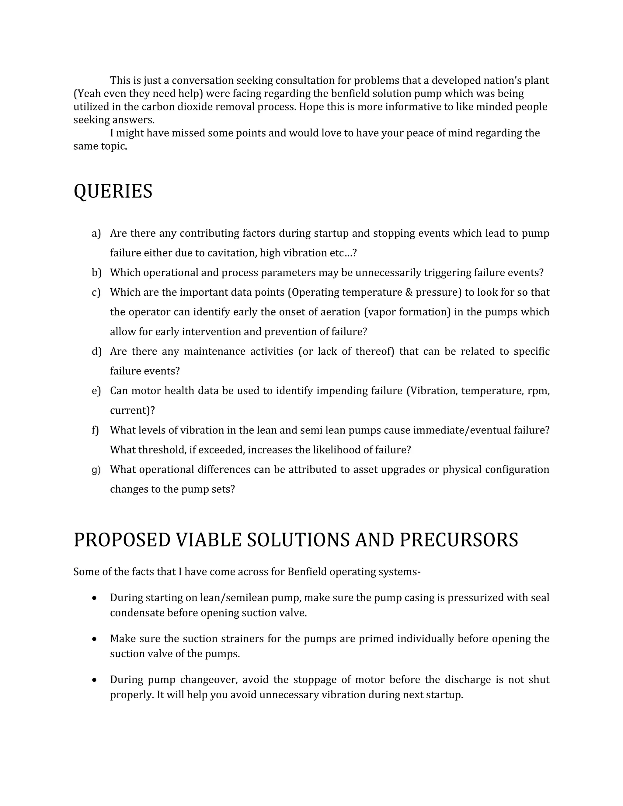 Benfield pump operation check points | PDF