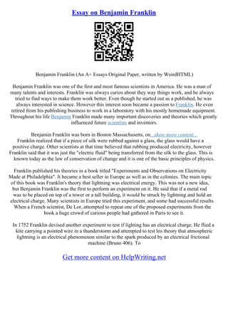 Ben Franklin Essays | PDF