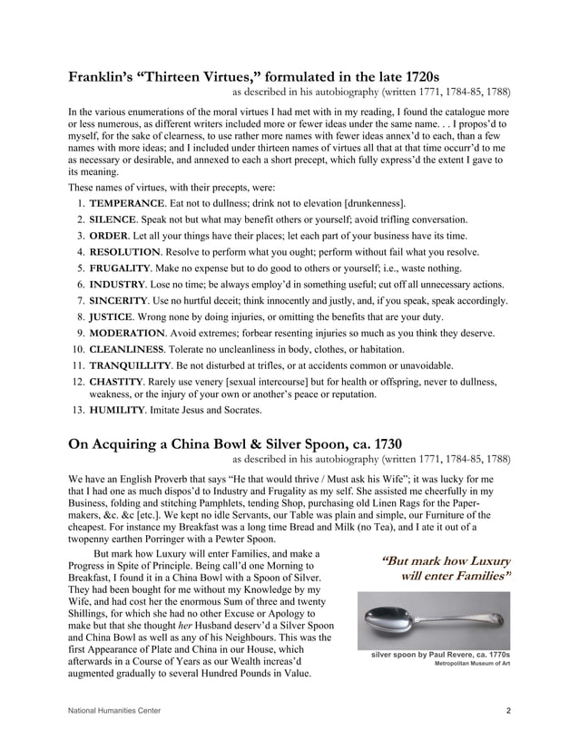 Ben franklin's 13 virtues | PDF