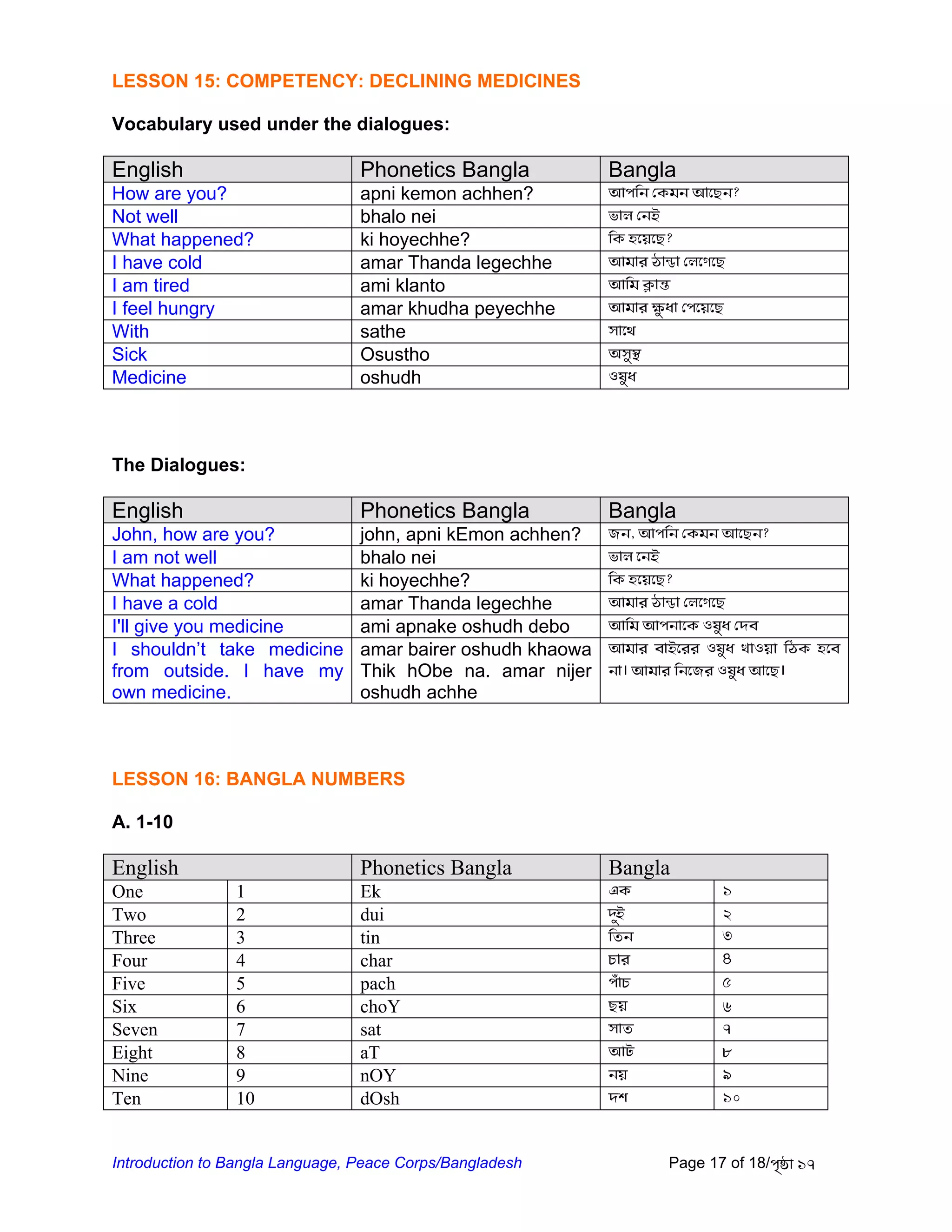 Basic Bengali Language Course | PDF