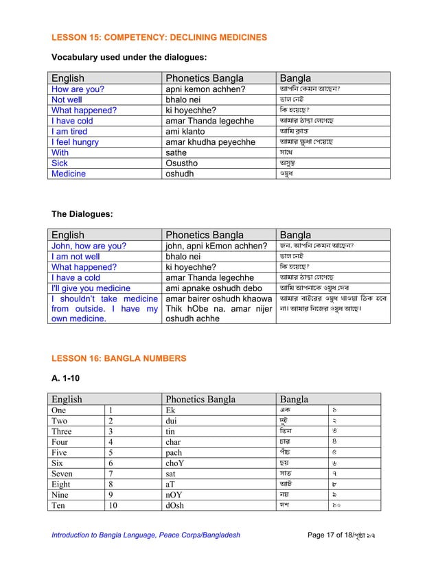 Basic Bengali Language Course | PDF