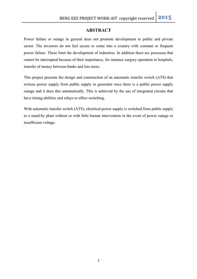 PROJECT ON AUTOMATIC TRANSFER SWITCH (ELECTRICAL).pdf | Home Appliances | Home & Garden
