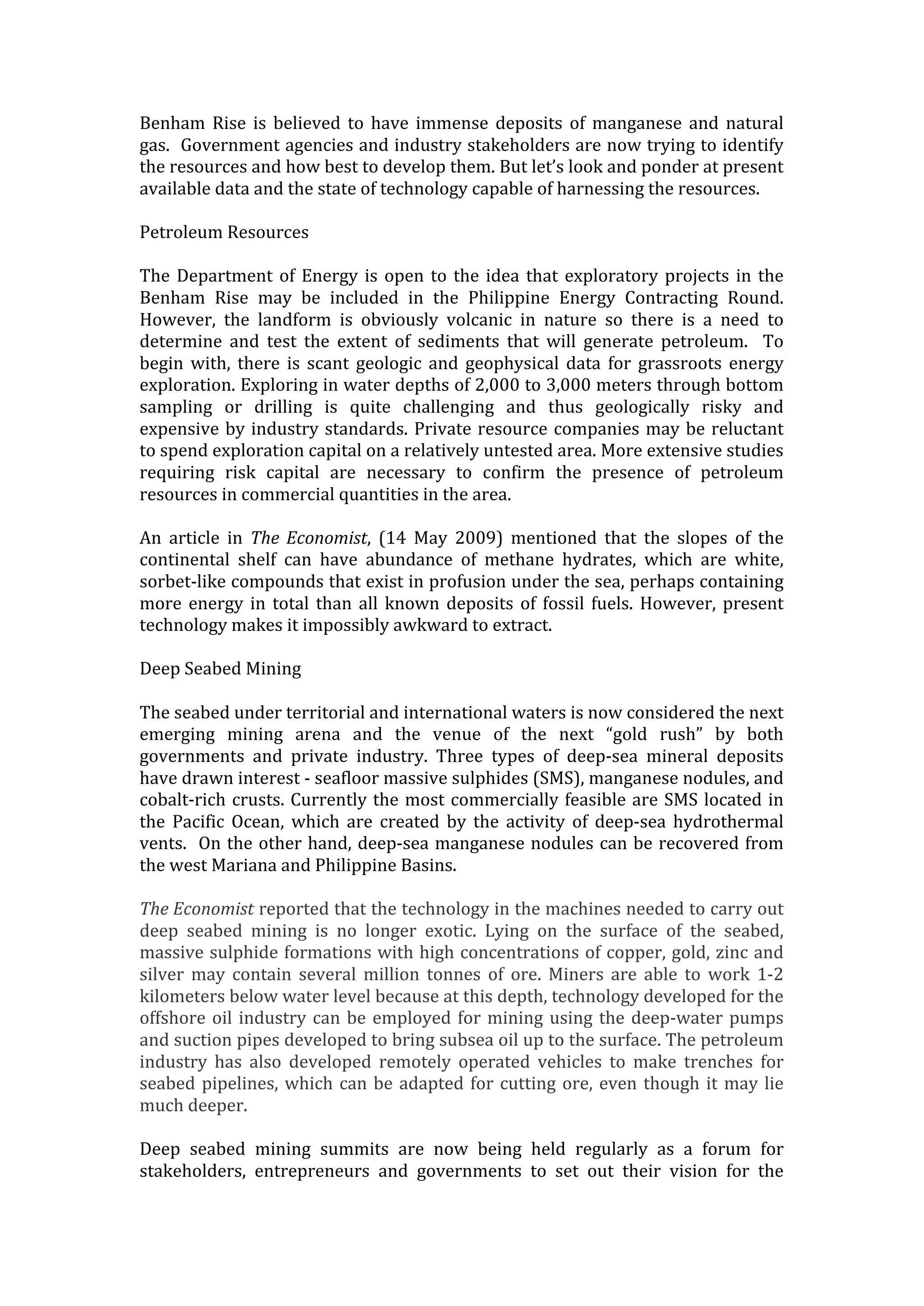 Benham rise – the rising star of philippine resources | PDF