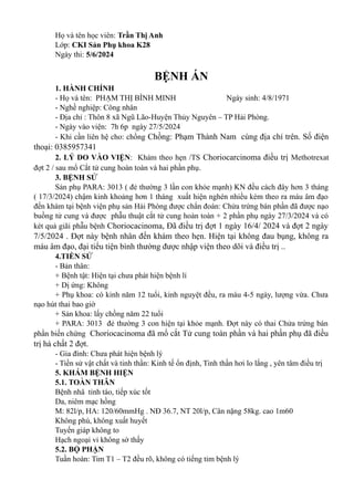 Mẫu bệnh án phụ khoa thi lâm sàng dành cho học viên | PDF