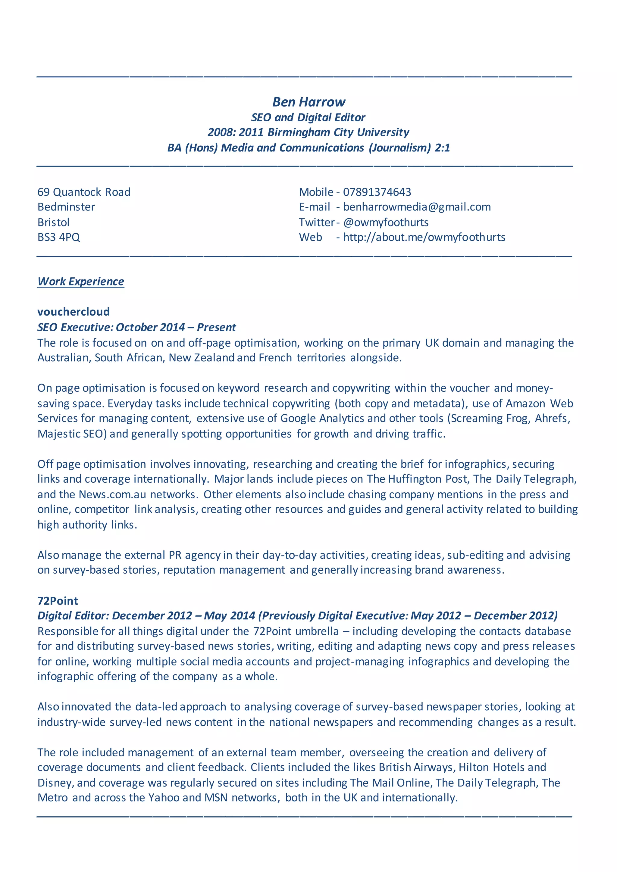 Ben Harrow, Curriculum Vitae | DOCX