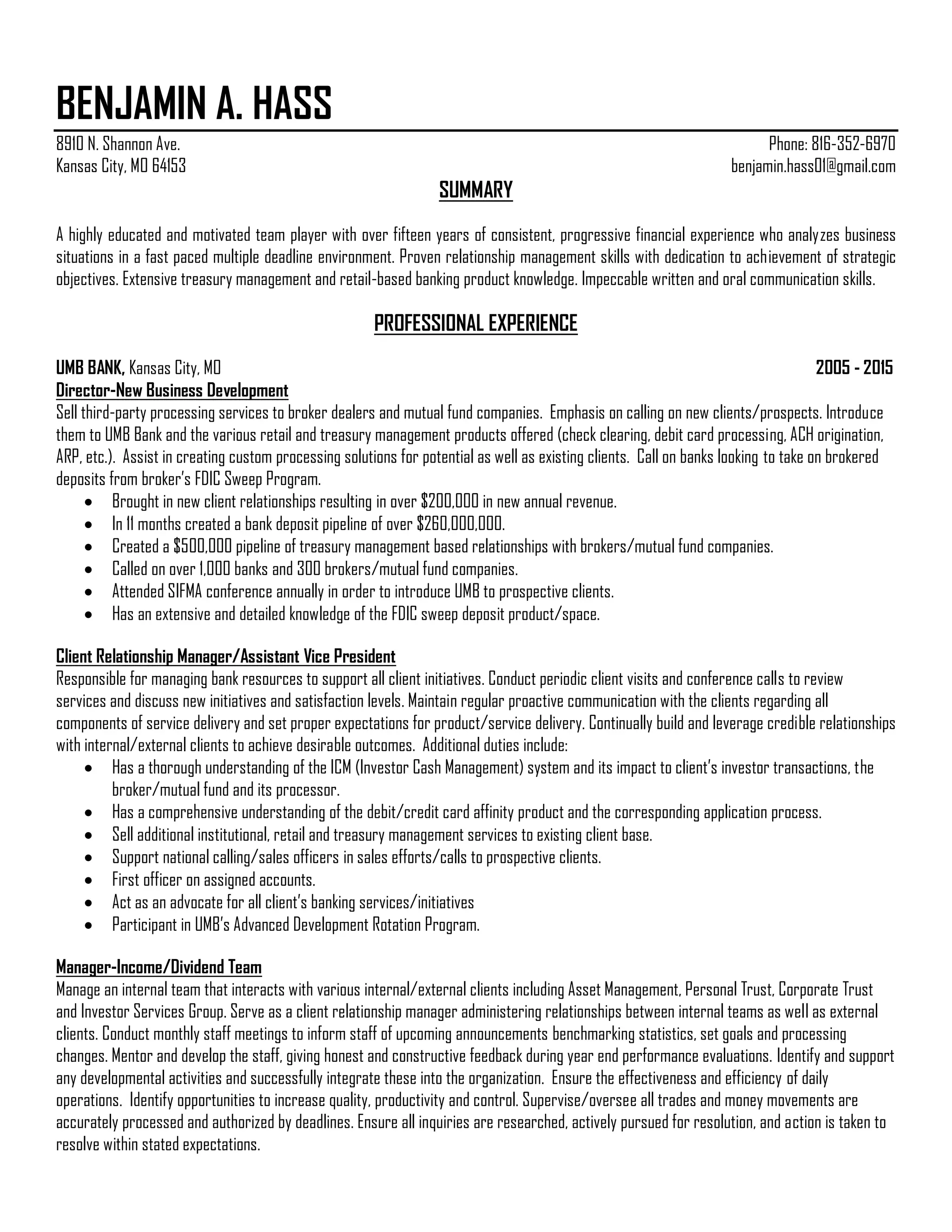 Benjamin Hass Resume | PDF