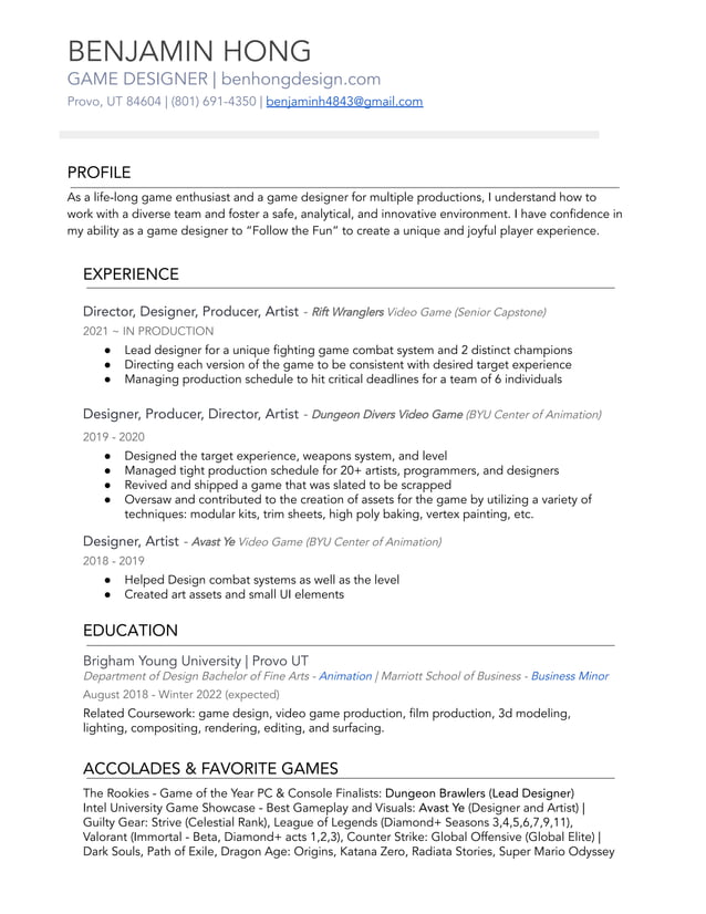 BenH Resume | PDF